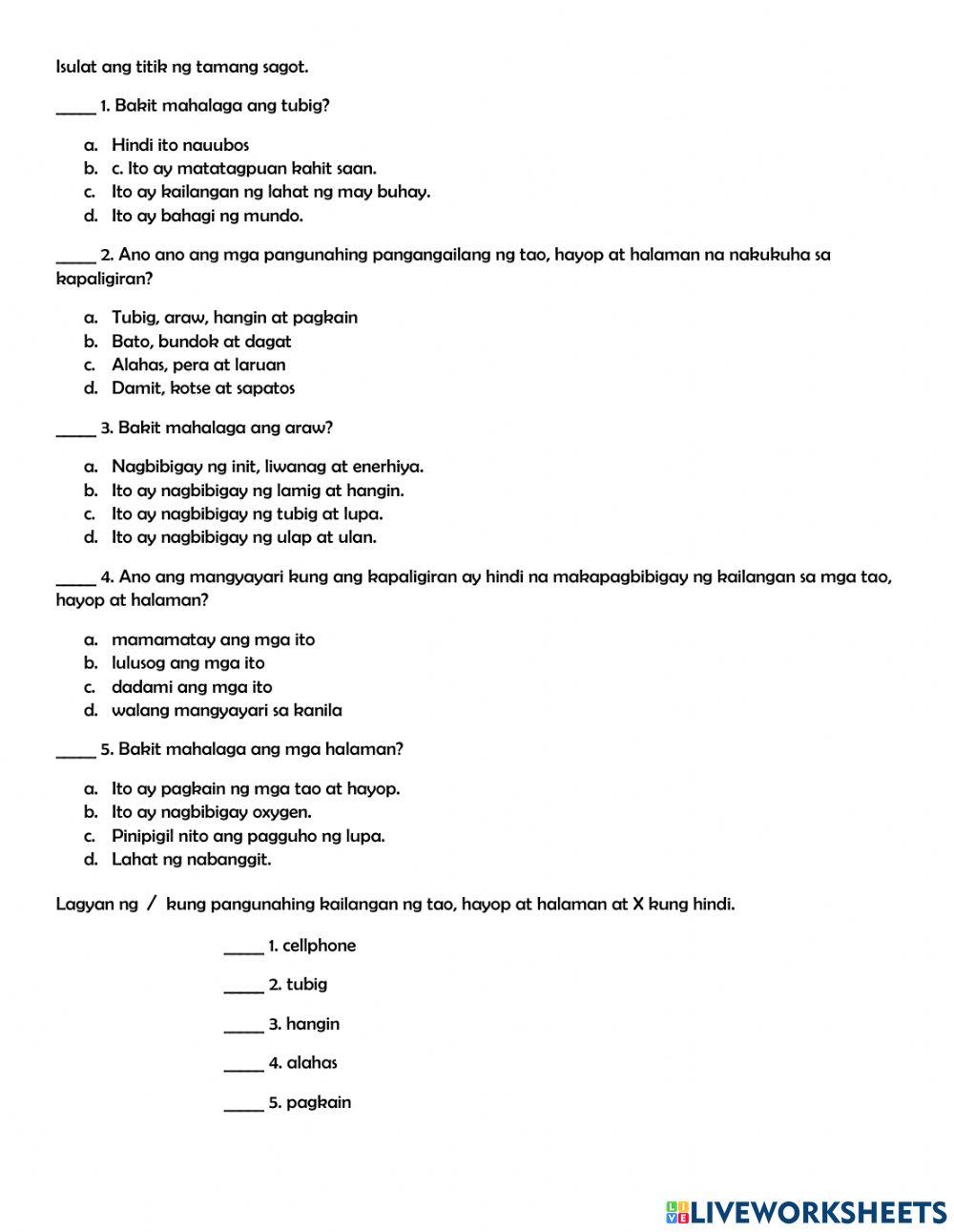 Mga Pangunahing Pangangailangan Ng Tao