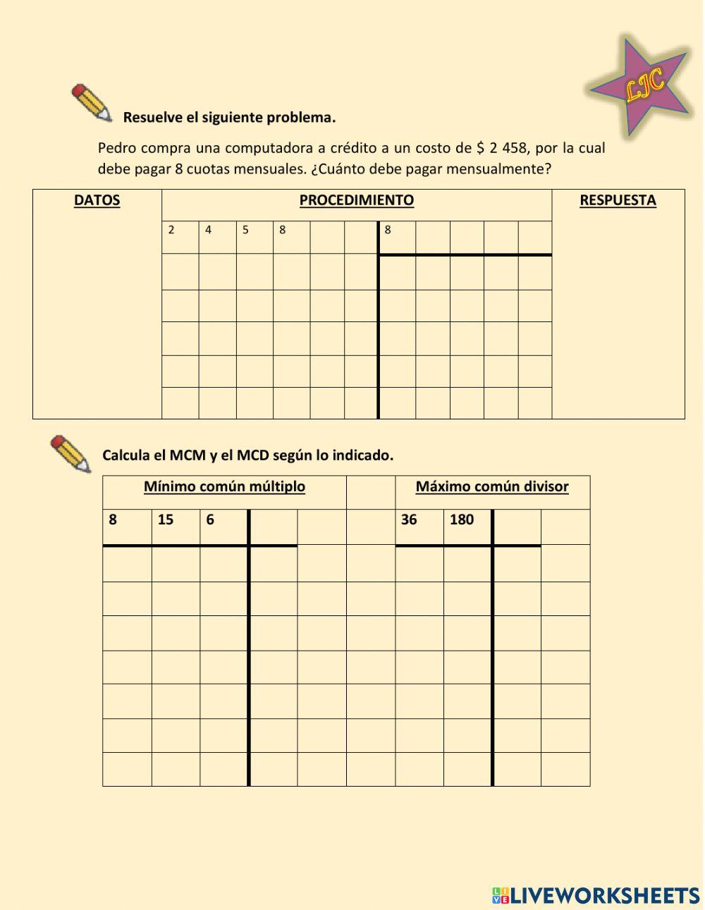 Repaso matemáticas 6to worksheet | Live Worksheets