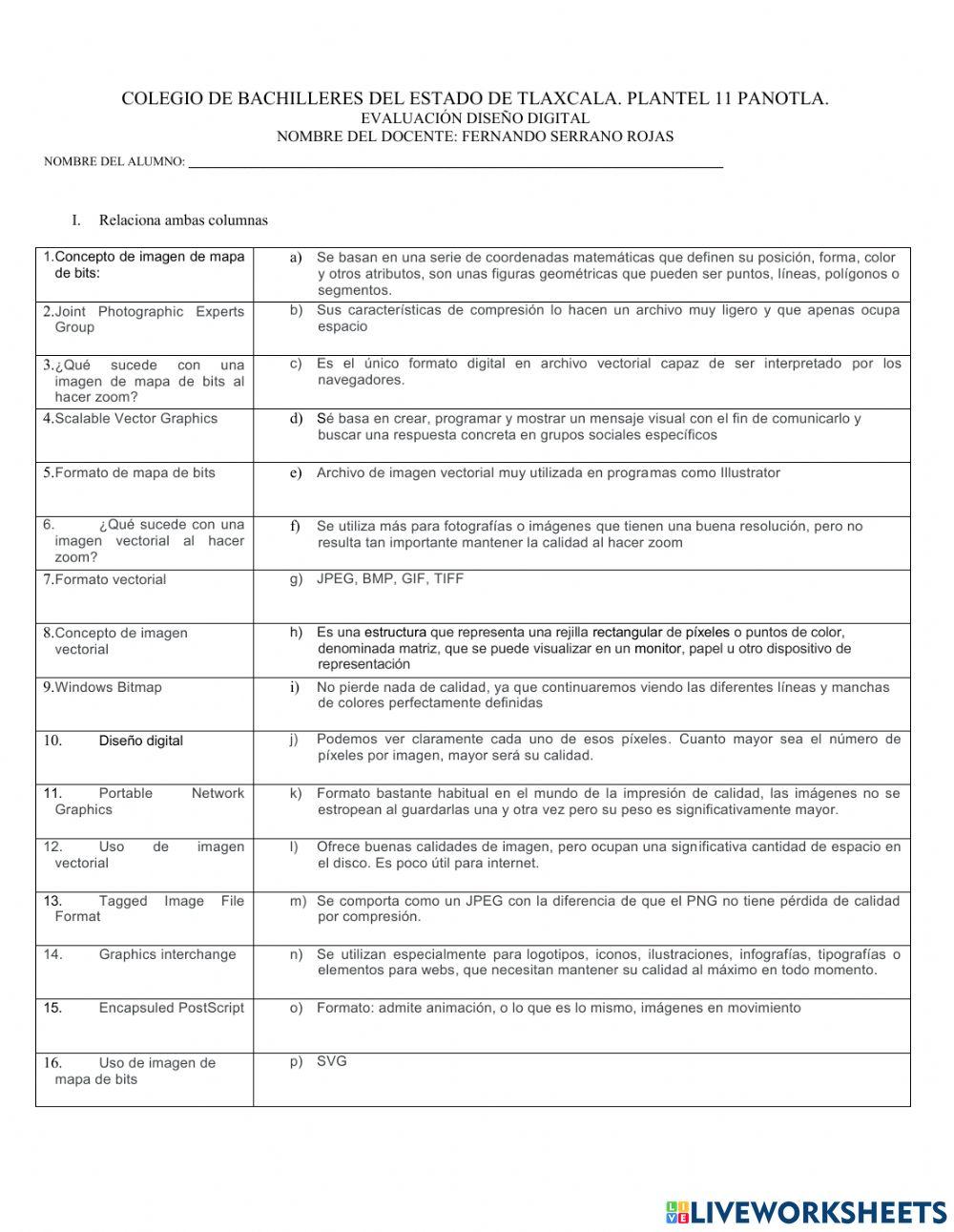 Diseño digital | Free Interactive Worksheets | 737938