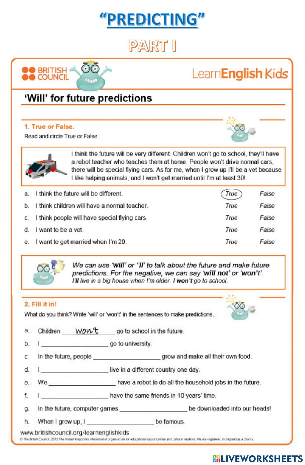 FUTURE PREDICTIONS - SPEAKING online exercise for | Live Worksheets