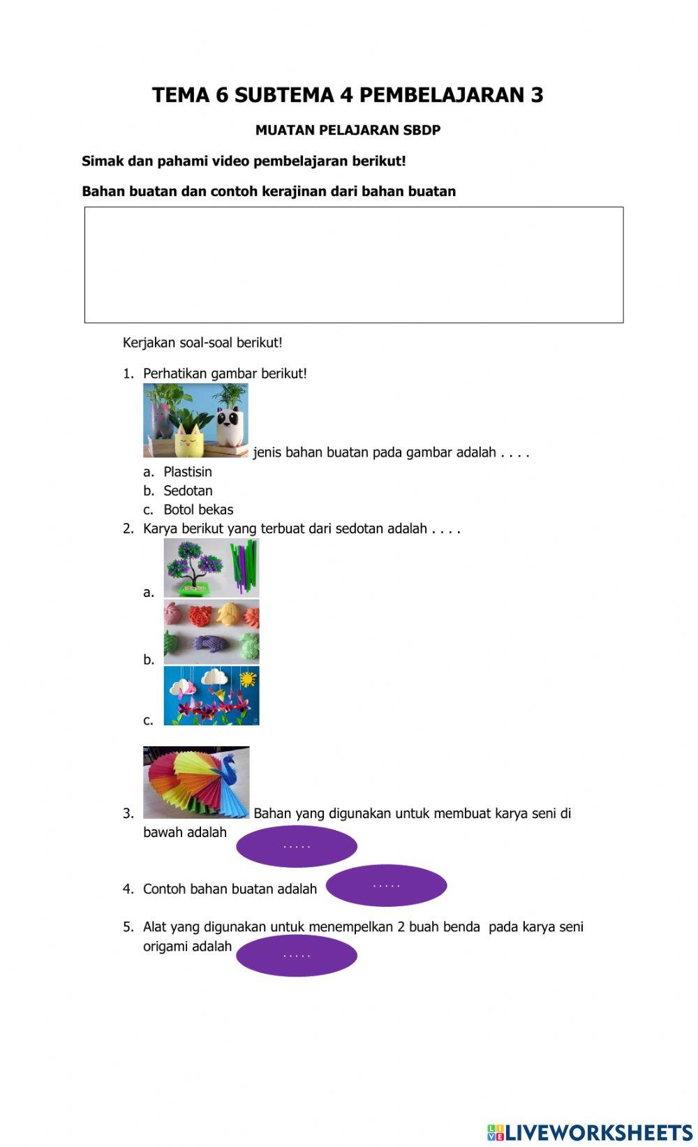 Tema6 Subtema 4 pembelajaran 3 worksheet | Live Worksheets