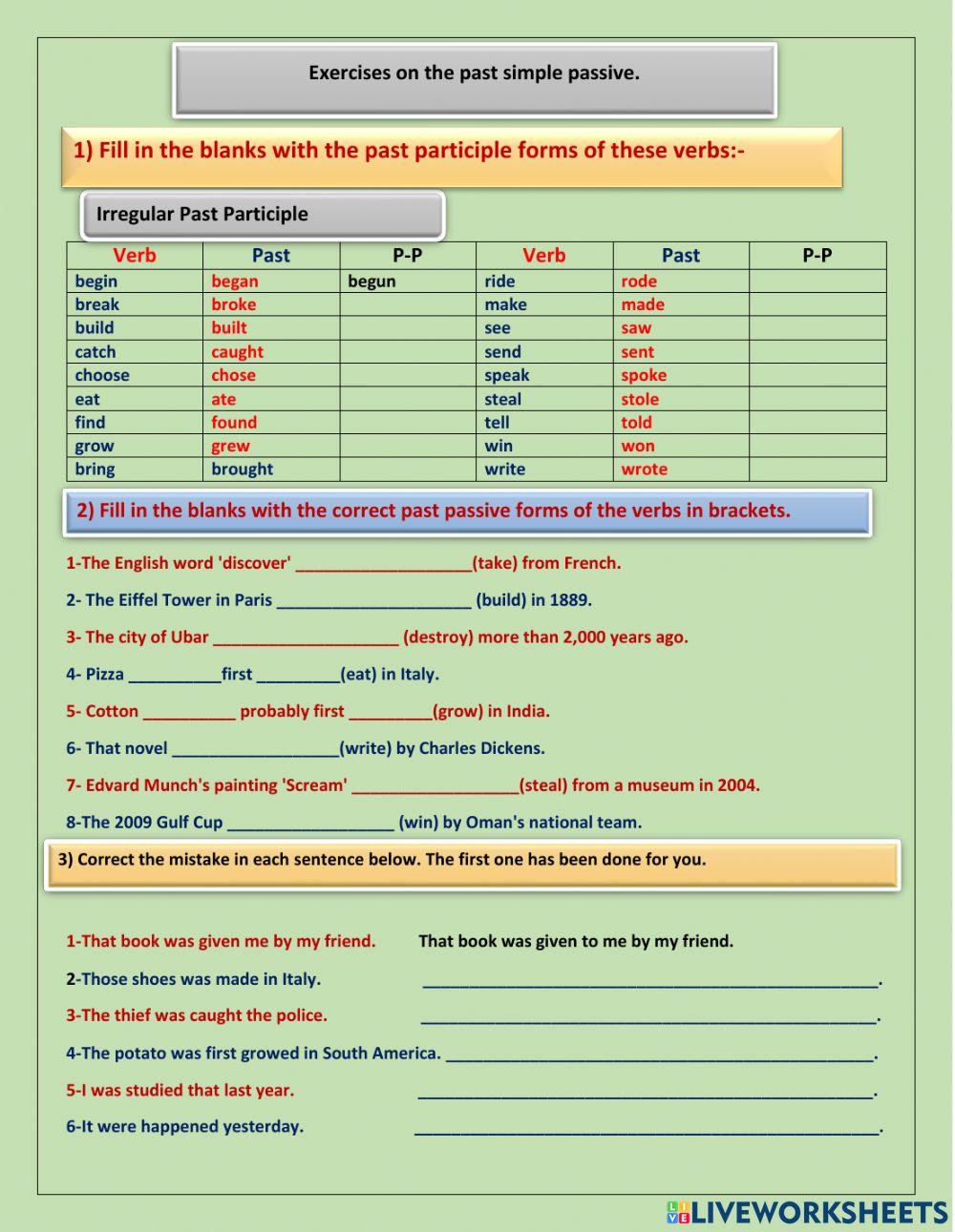 Past passive online worksheet | Live Worksheets