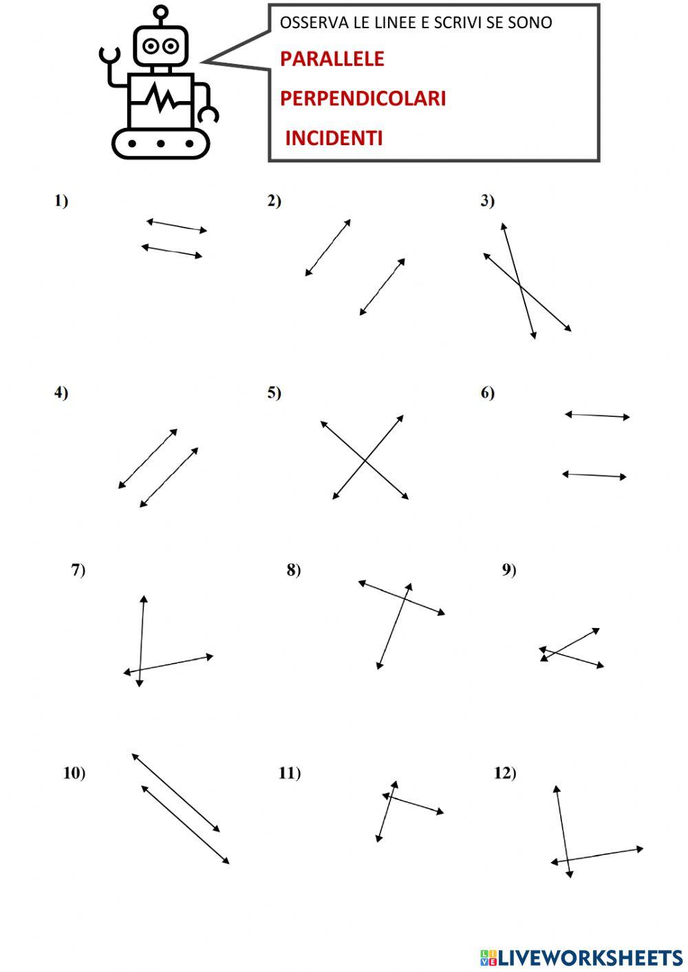 Classifica linee worksheet | Live Worksheets