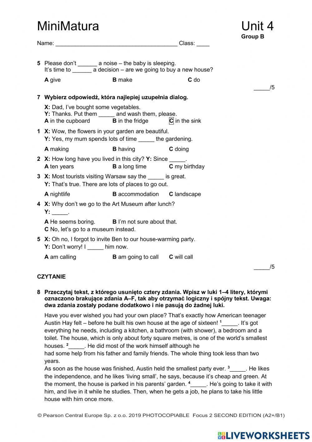 Monika Walczak | focus 2 unit 4 6432591 | LiveWorksheets