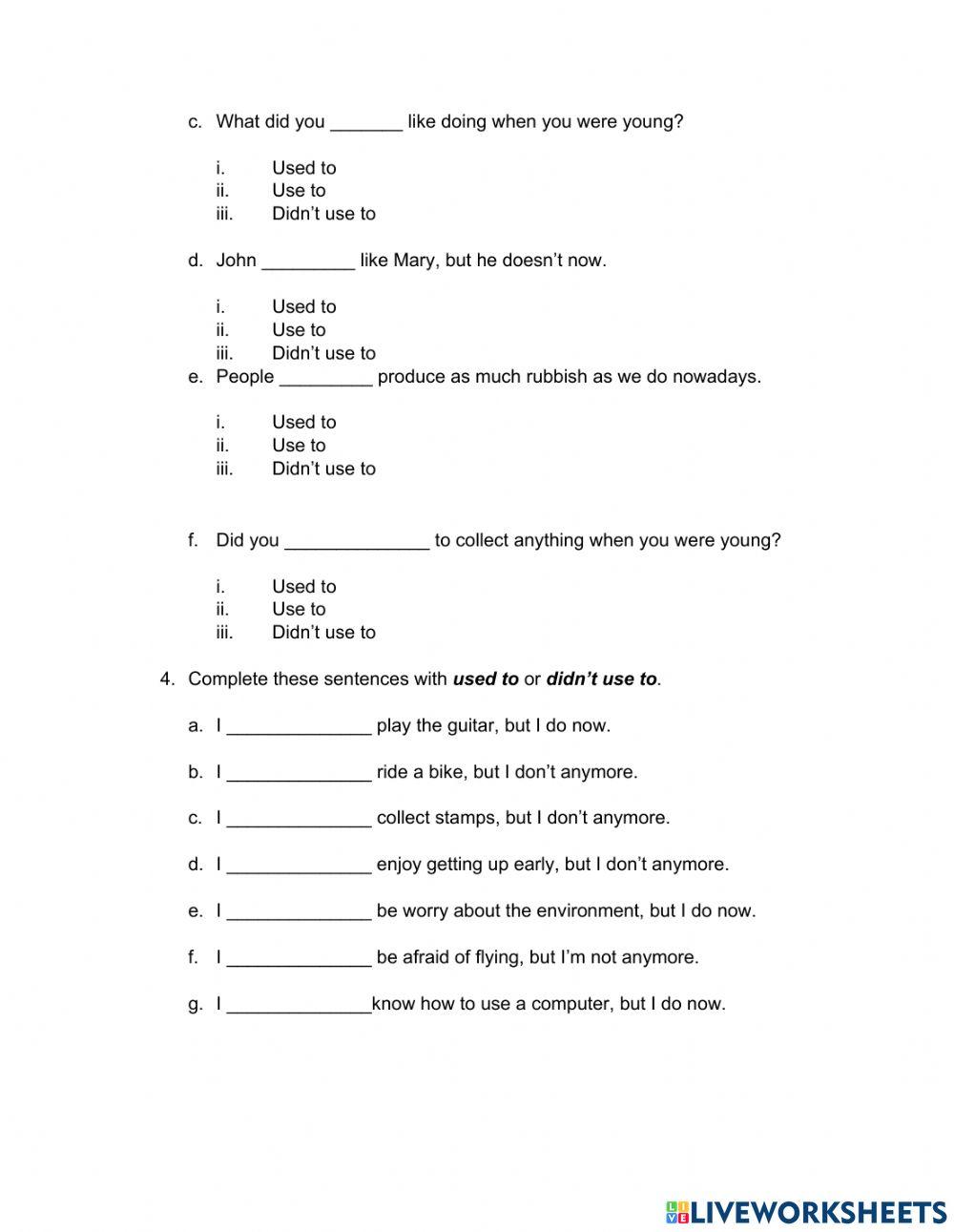 used to - past habits online exercise for | Live Worksheets