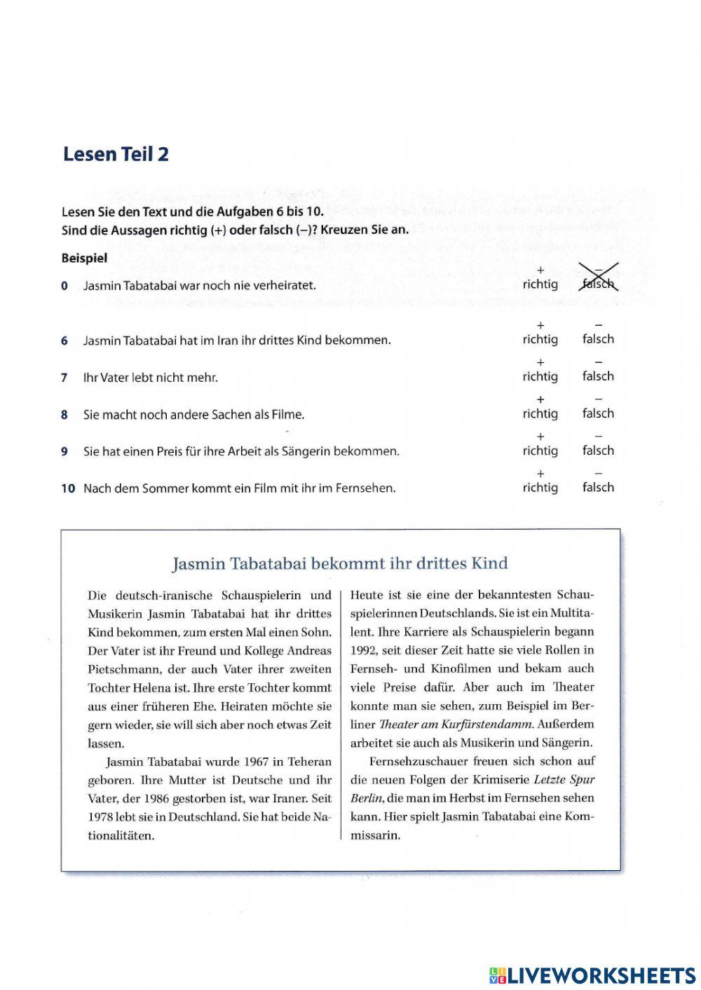 Prüfung A2 Lesen 1946 | Elena_Vy | Live Worksheets