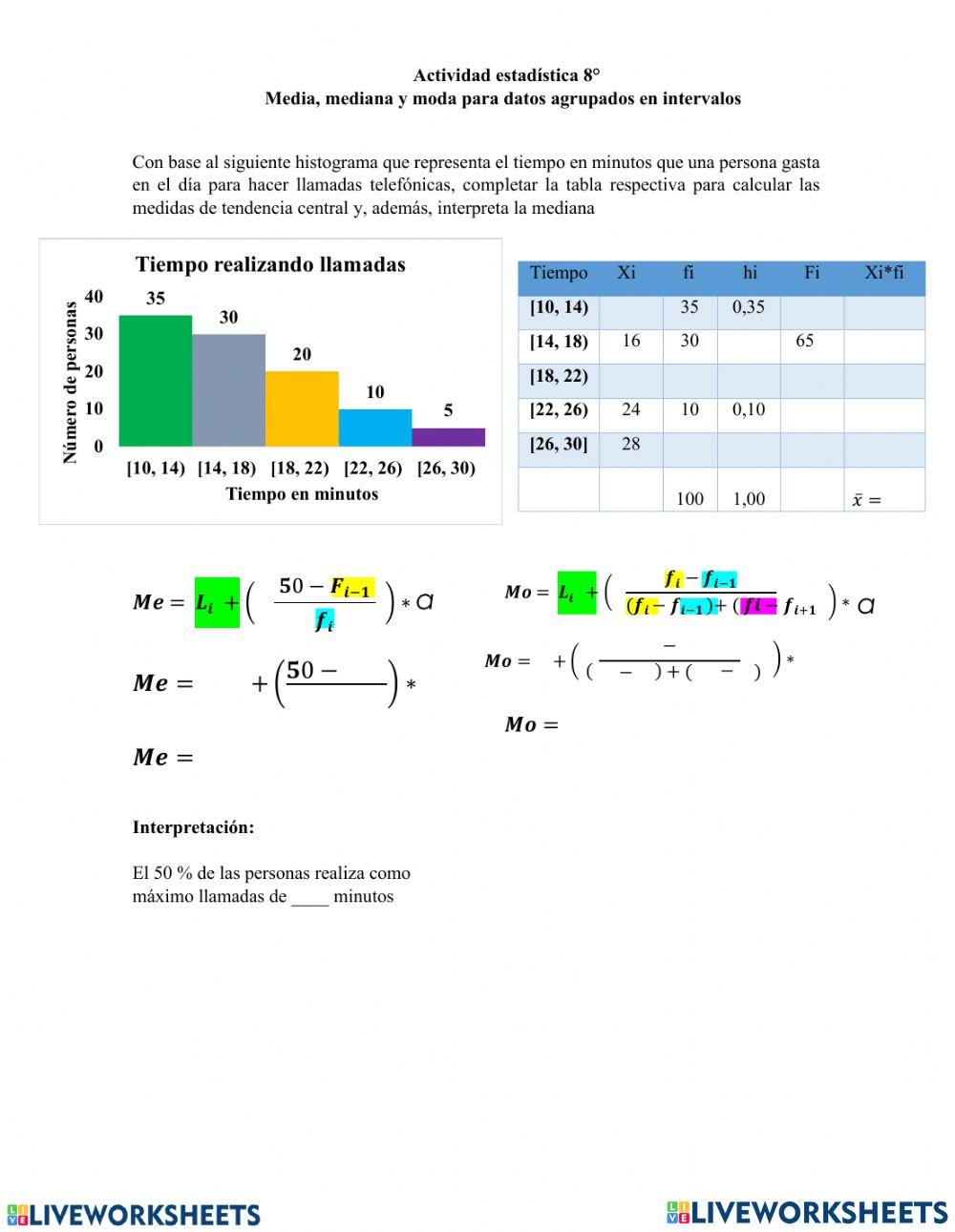Medidas De Tendencia Central Para Datos Agrupados Online Exercise For