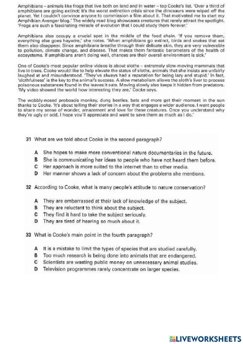 FCE-Reading exam worksheet | Live Worksheets