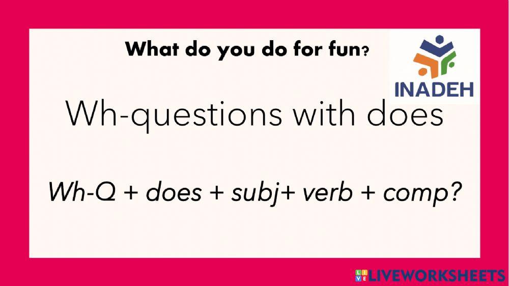 Wh-questions with does worksheet | Live Worksheets