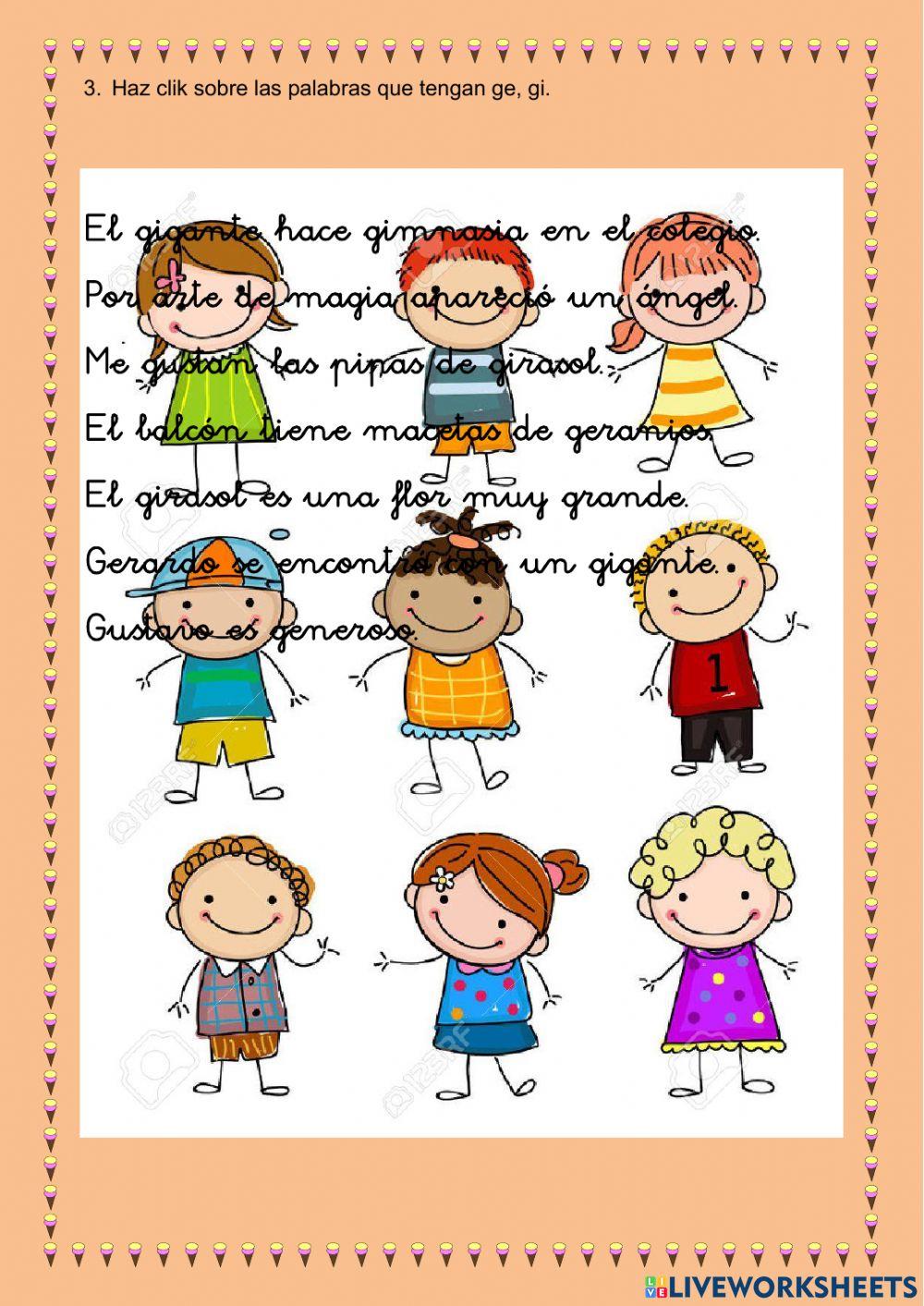 Palabras con ge, gi interactive worksheet | Live Worksheets