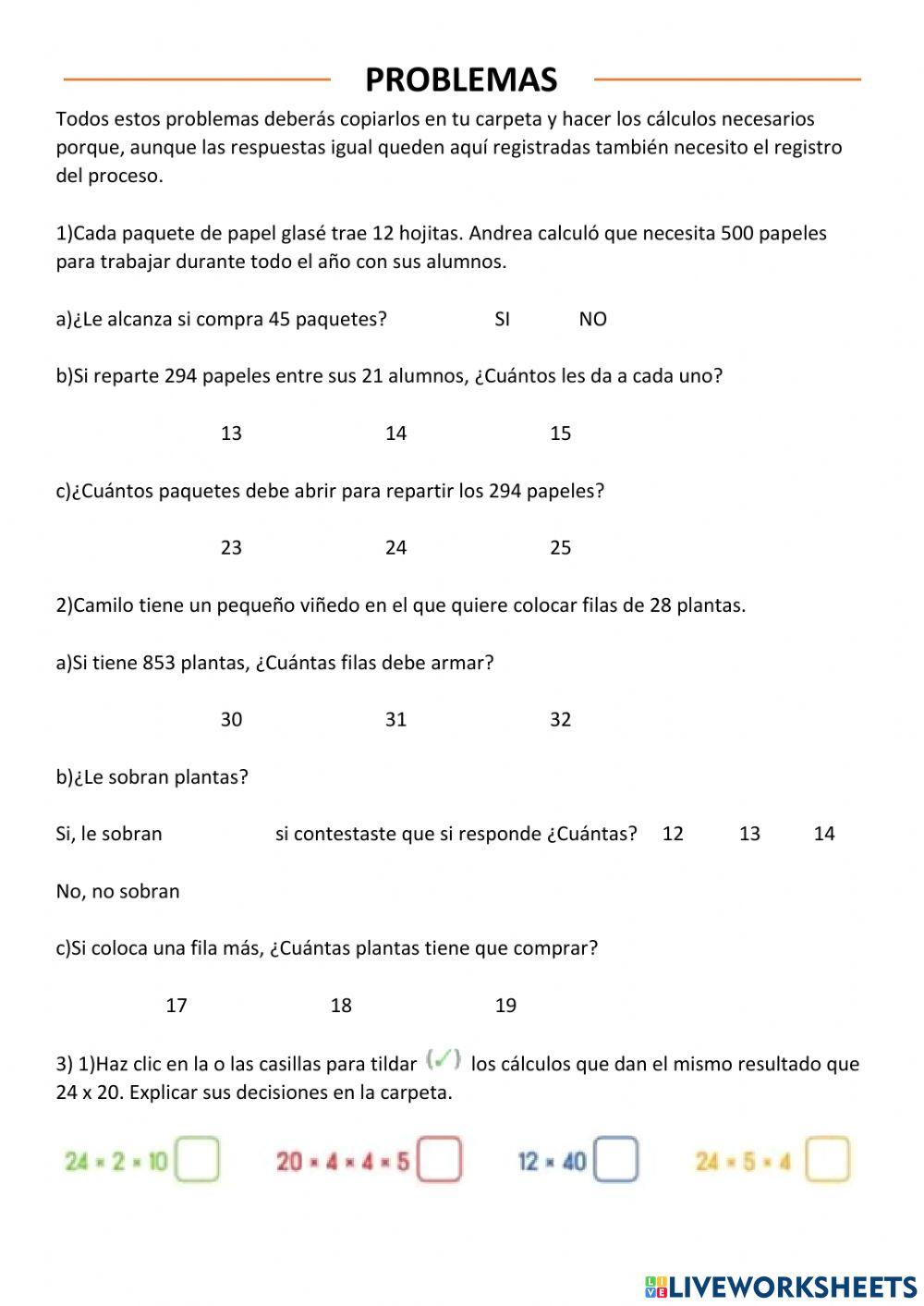 Problemas online exercise for 2b | Live Worksheets