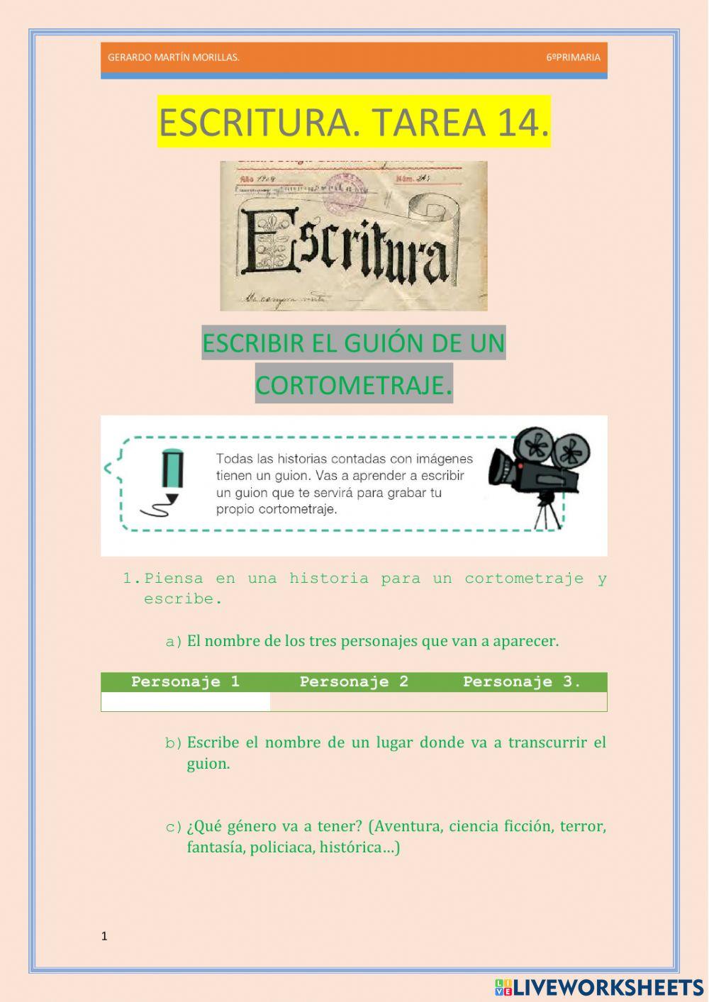 Escritura. Tarea 14. worksheet | Live Worksheets