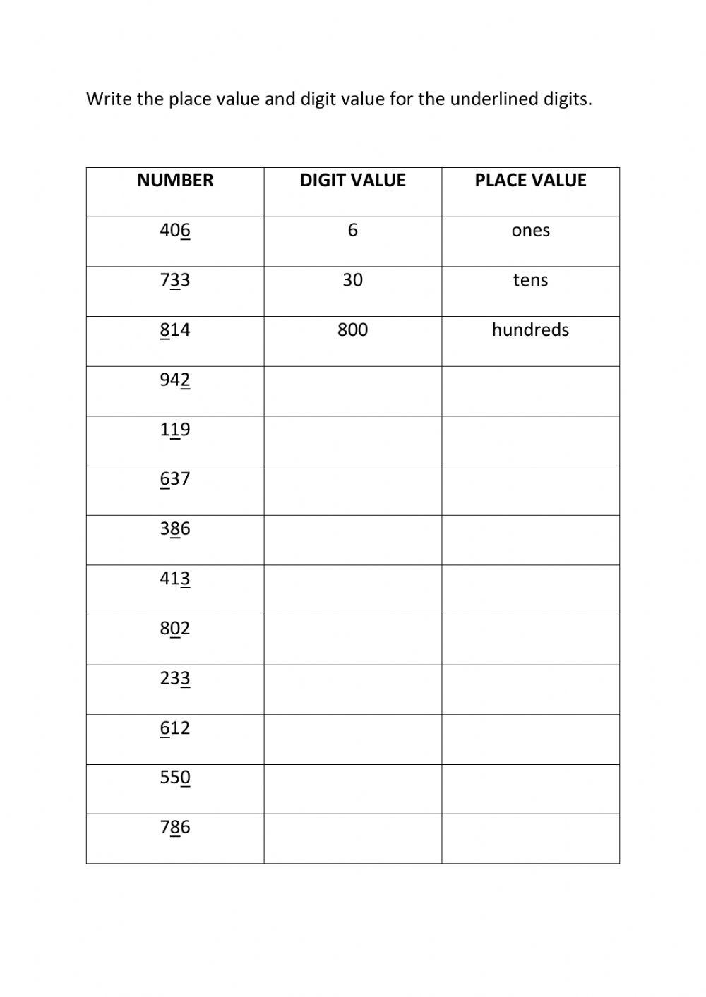 Digit Value & P… | Free Interactive Worksheets | 684969