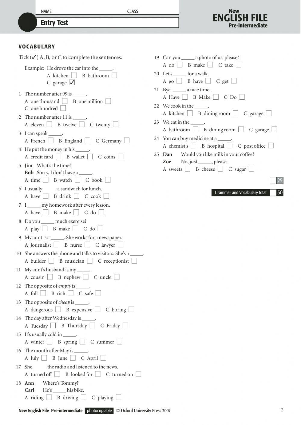 Elementary Vocabulary (Pre-Int Entry Test) 4680631