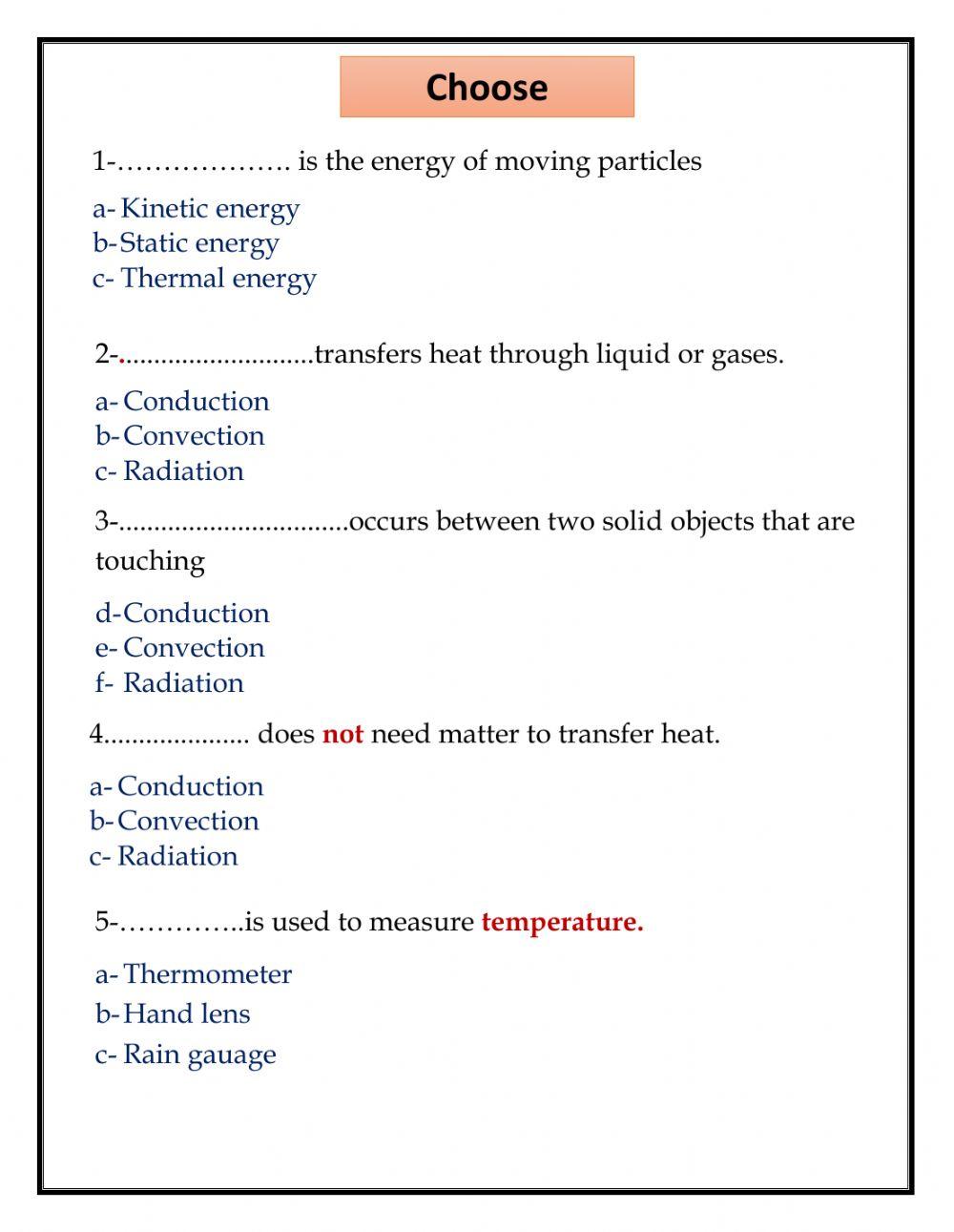 grade 4 heat transfer online exercise for | Live Worksheets