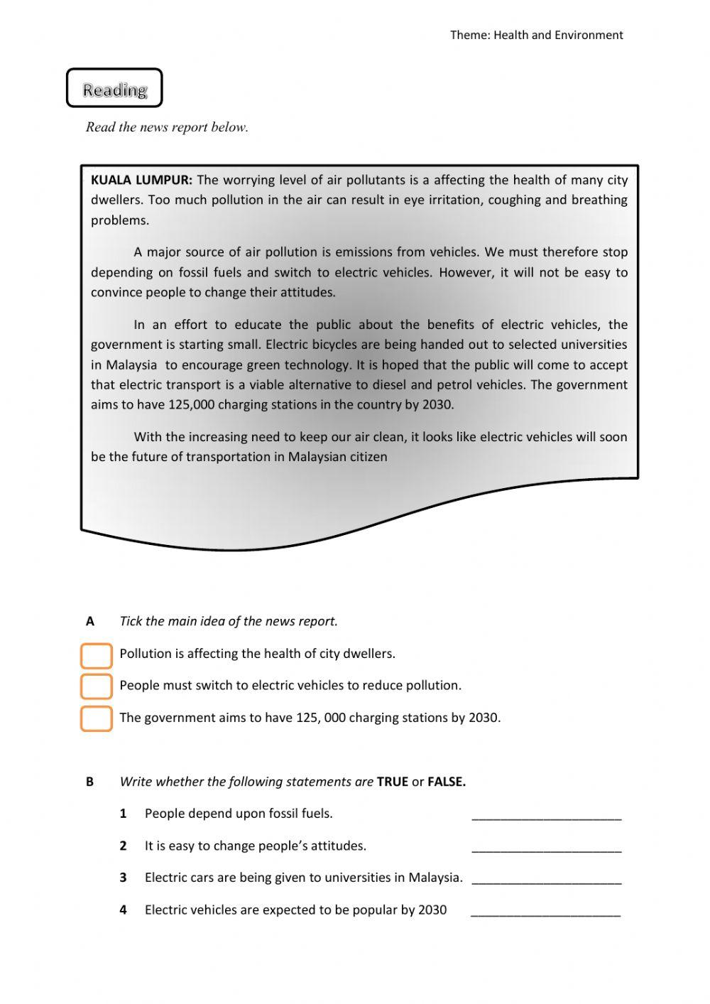 Clean Air worksheet | Live Worksheets