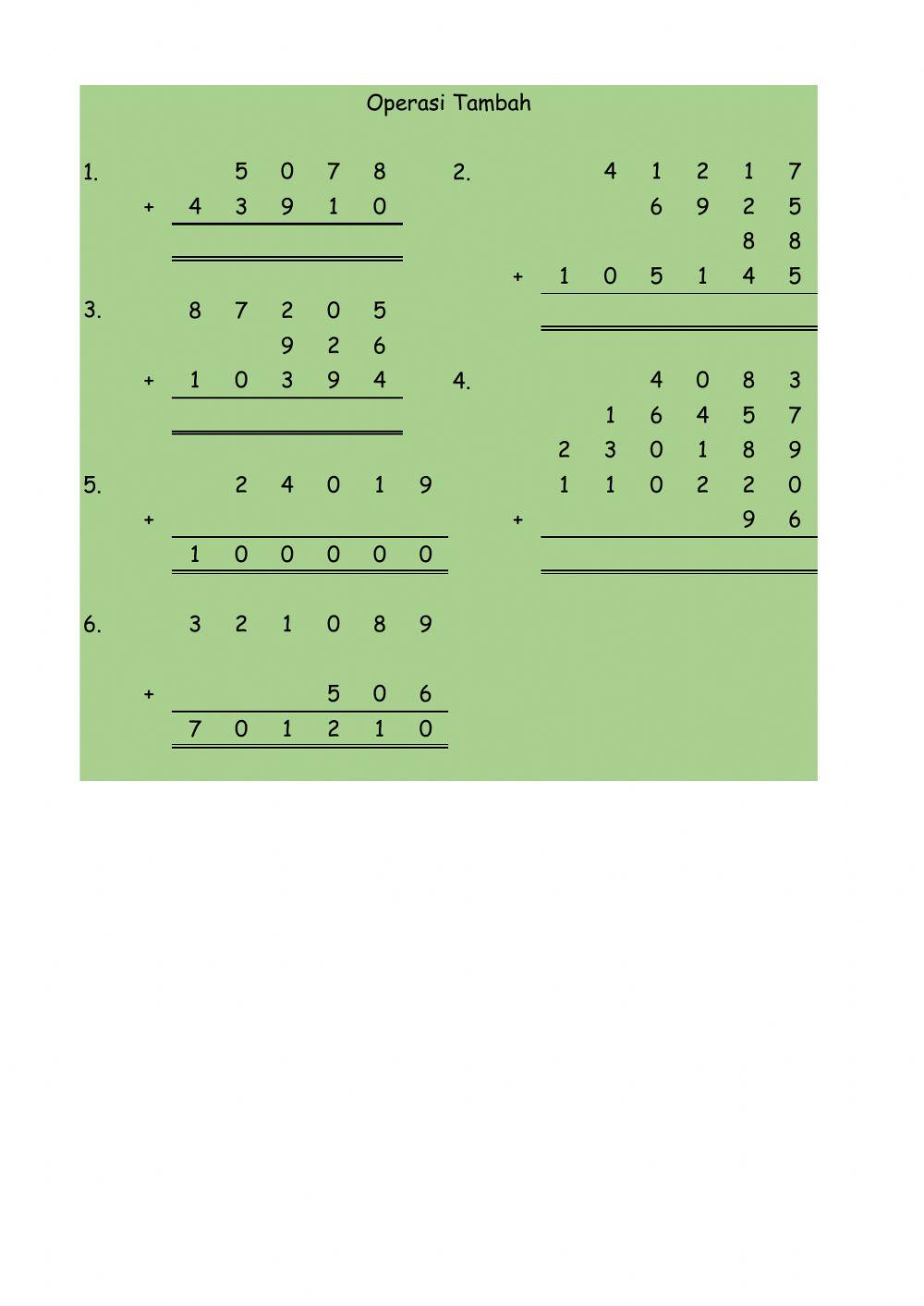 Operasi Tambah free activity | Live Worksheets