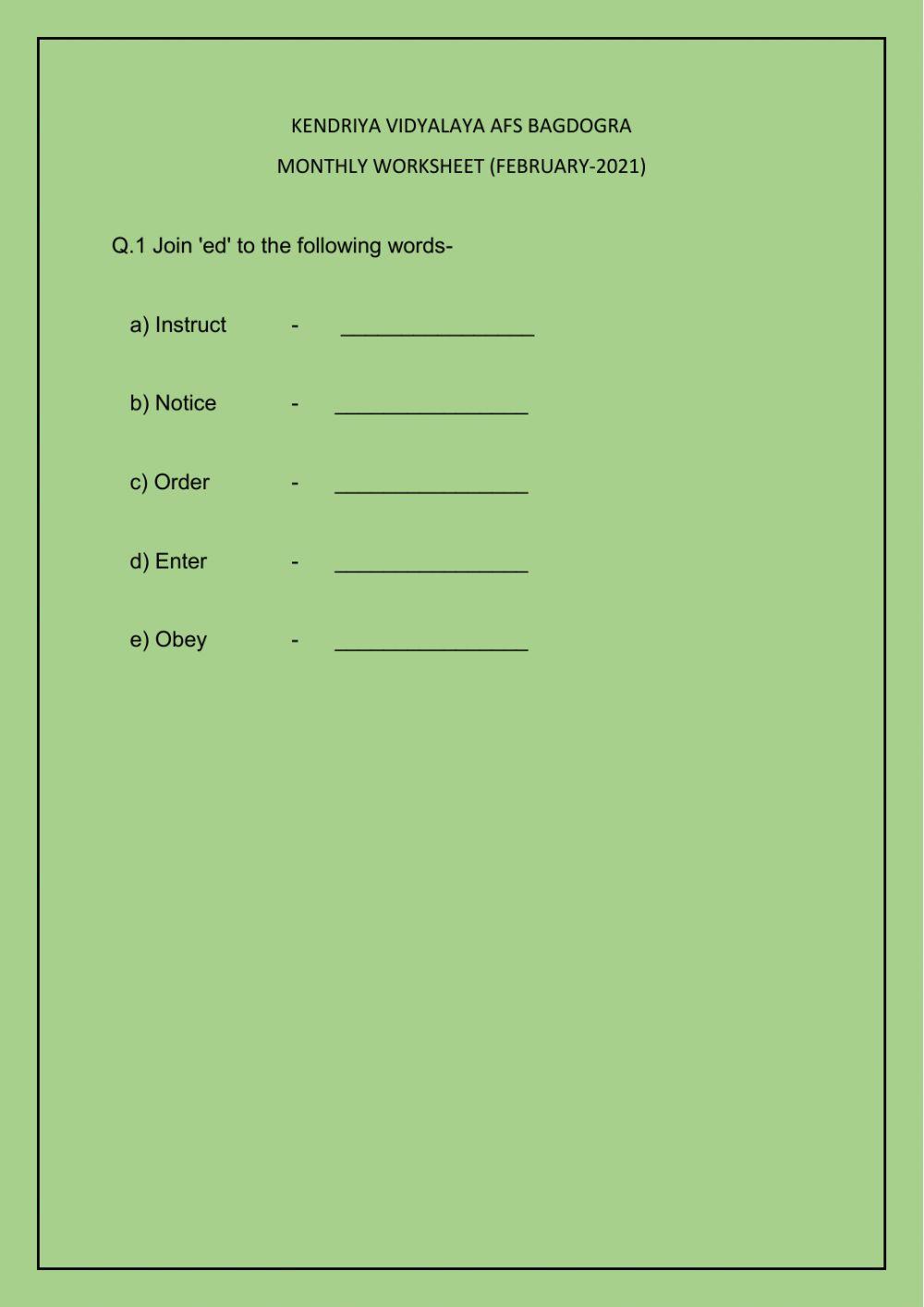 Monthly worksheet (february) worksheet | Live Worksheets