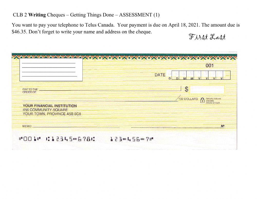 686500 | Filling out Cheques | Karolina | LiveWorksheets