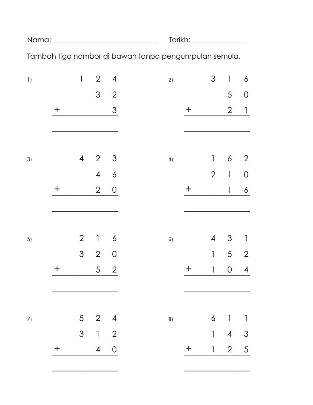 Tambah online pdf exercise for remedial | Live Worksheets