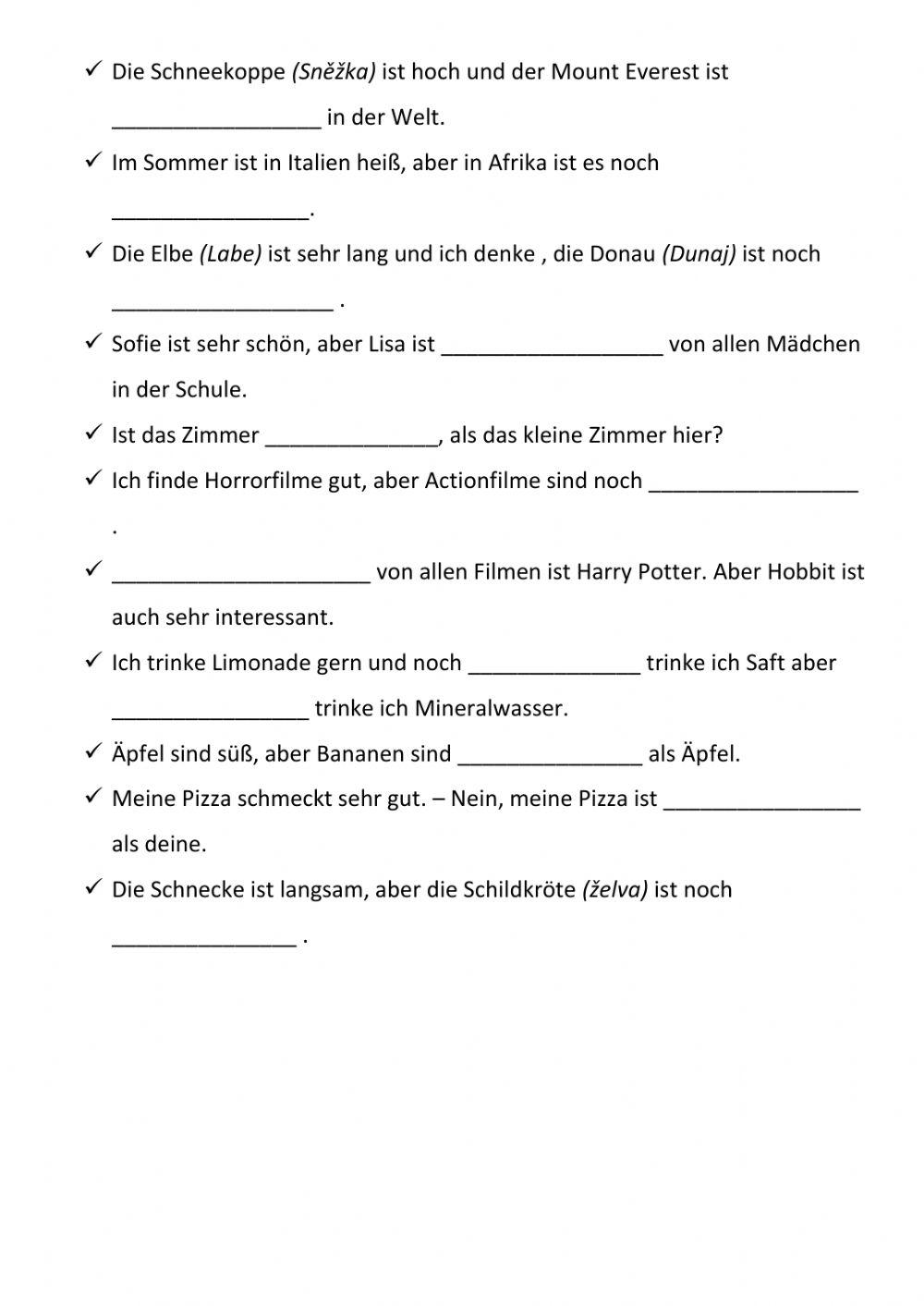 Stupňování Steigerung worksheet | Live Worksheets