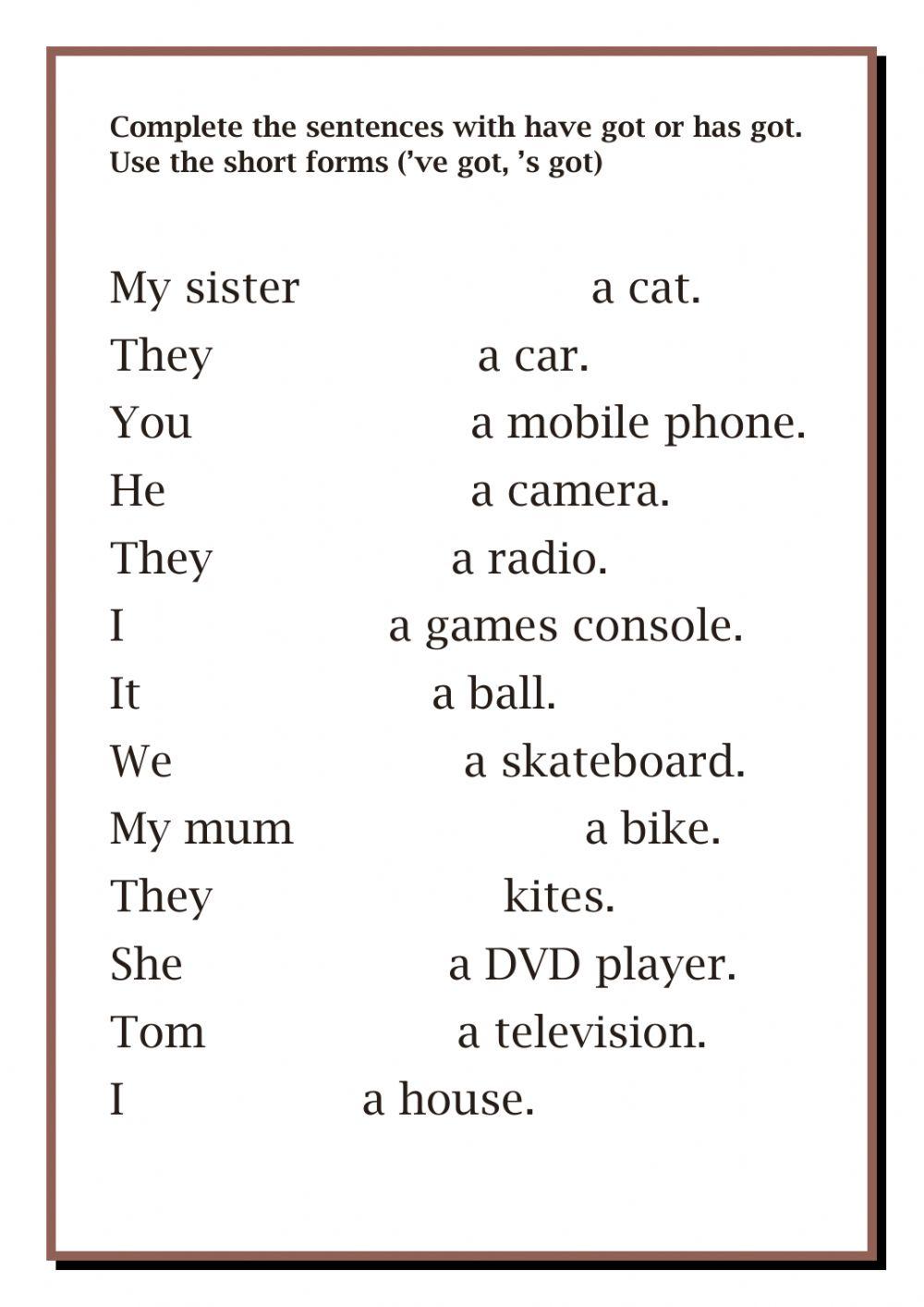 Have got - has … | Free Interactive Worksheets | 687097