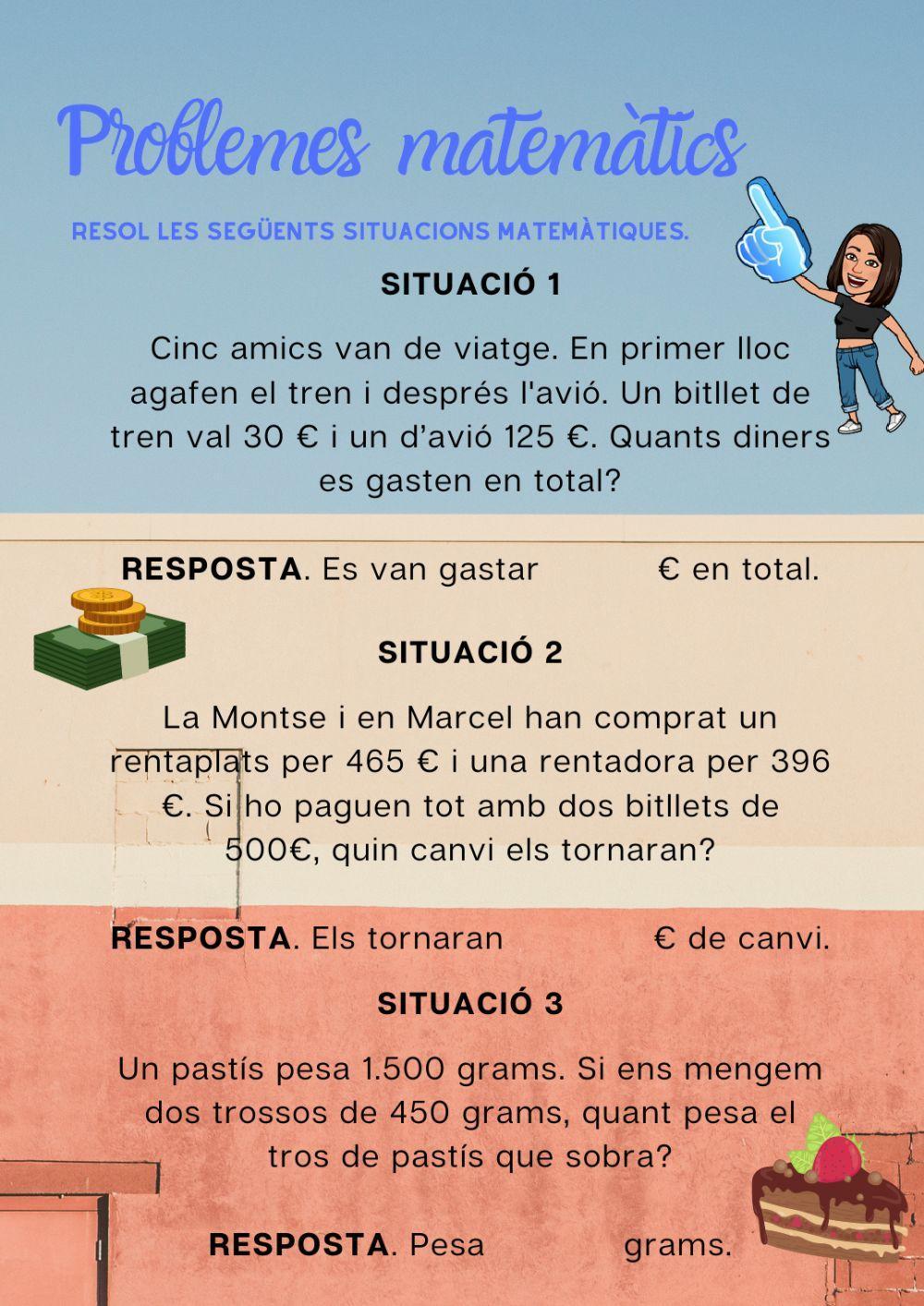 Problemes matemàtics interactive worksheet for cinquè | Live Worksheets