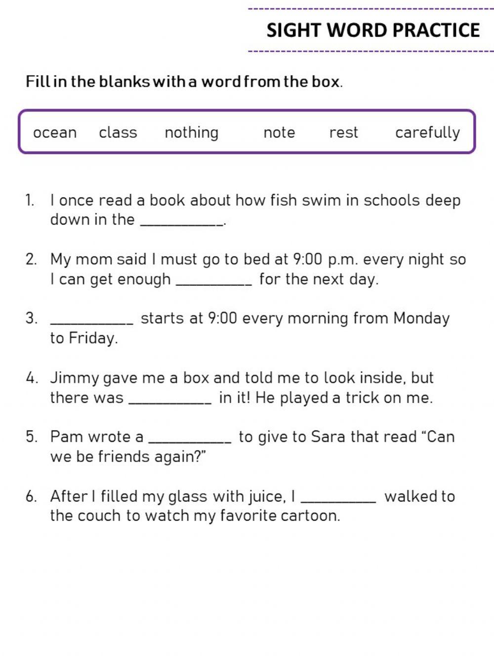 Sight Word Practice interactive activity | Live Worksheets