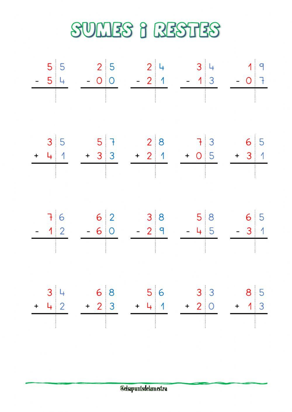 Sumes i restes | Free Interactive Worksheets | 687649