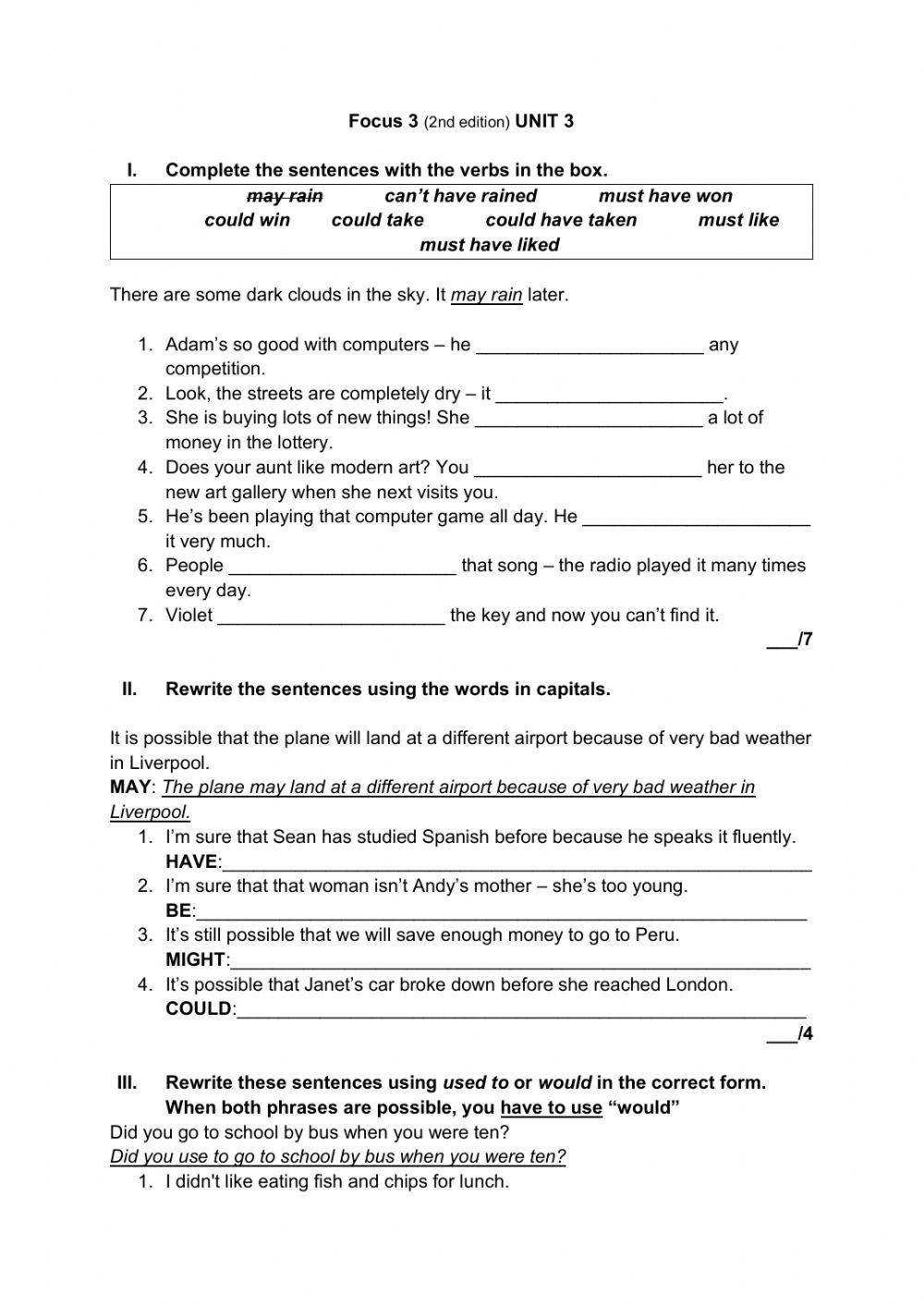 Focus 3, unit 3… | Free Interactive Worksheets | 4685160