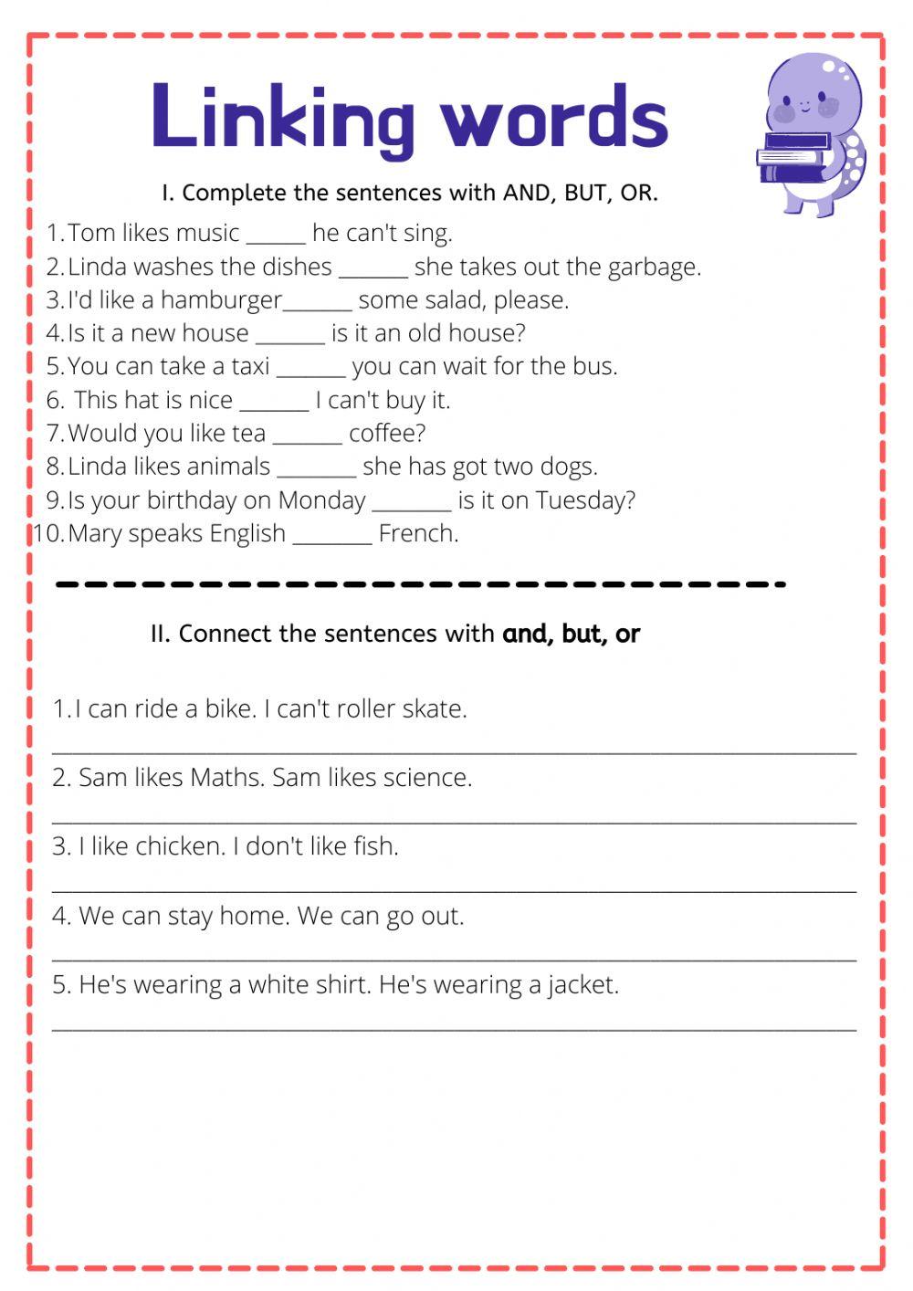 Linking words and, but, or online exercise for | Live Worksheets