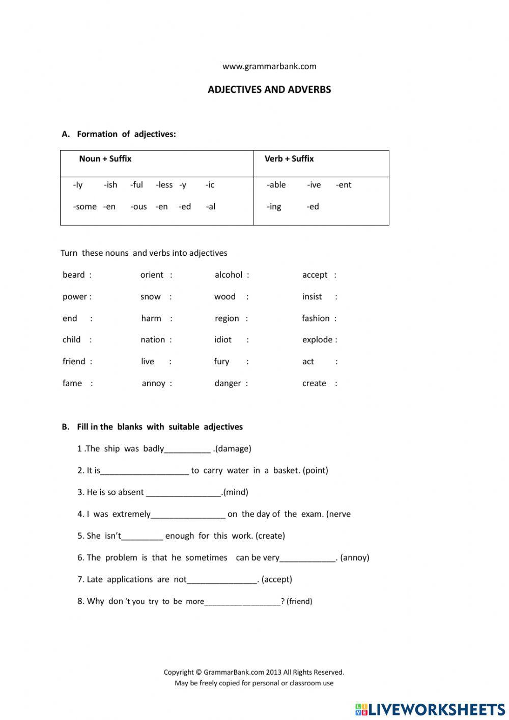 Adjective formation online exercise for | Live Worksheets