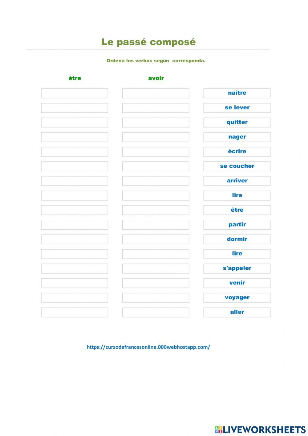 Passé Composé | Free Interactive Worksheets | 740828