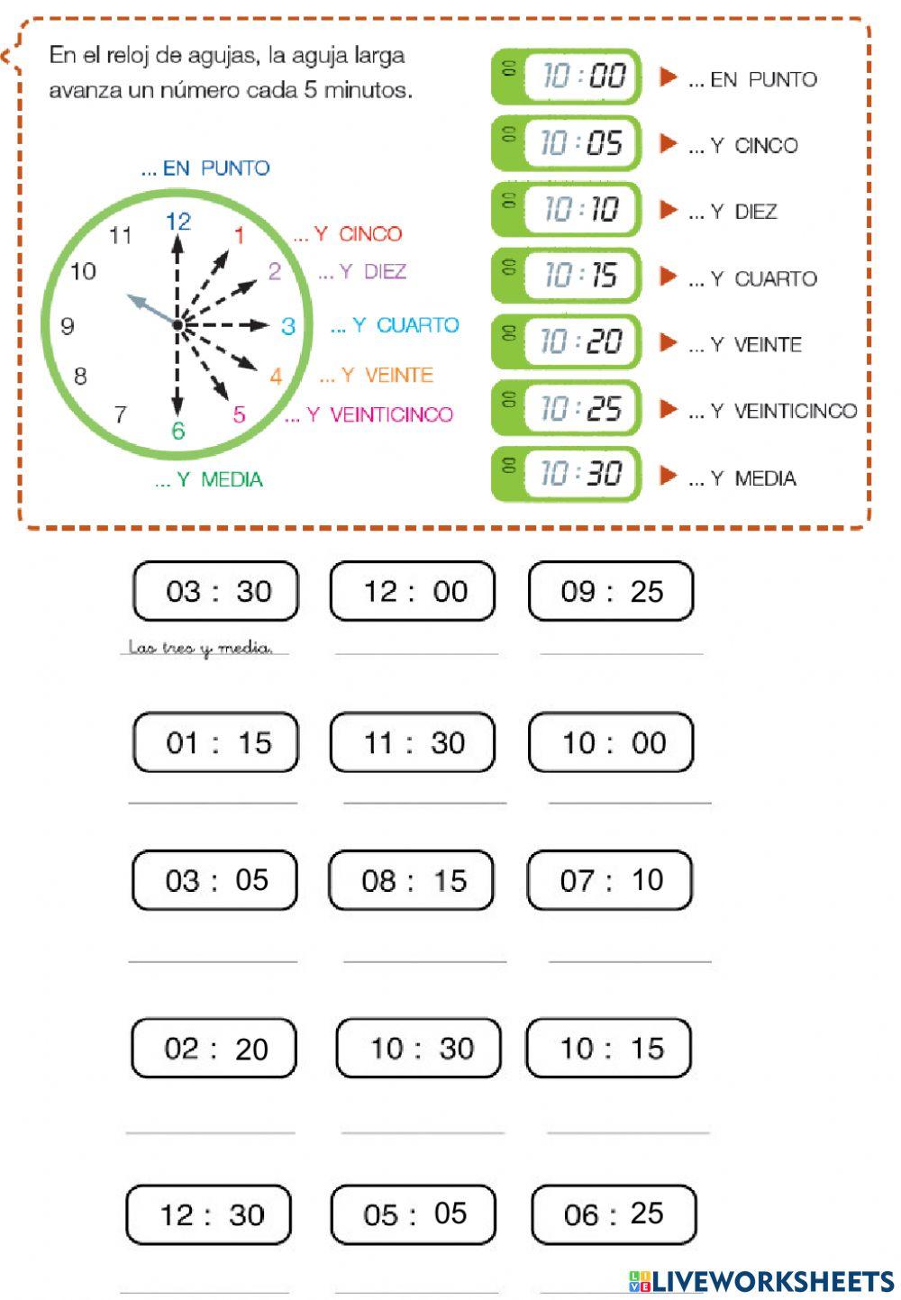 Reloj digital interactive exercise | Live Worksheets