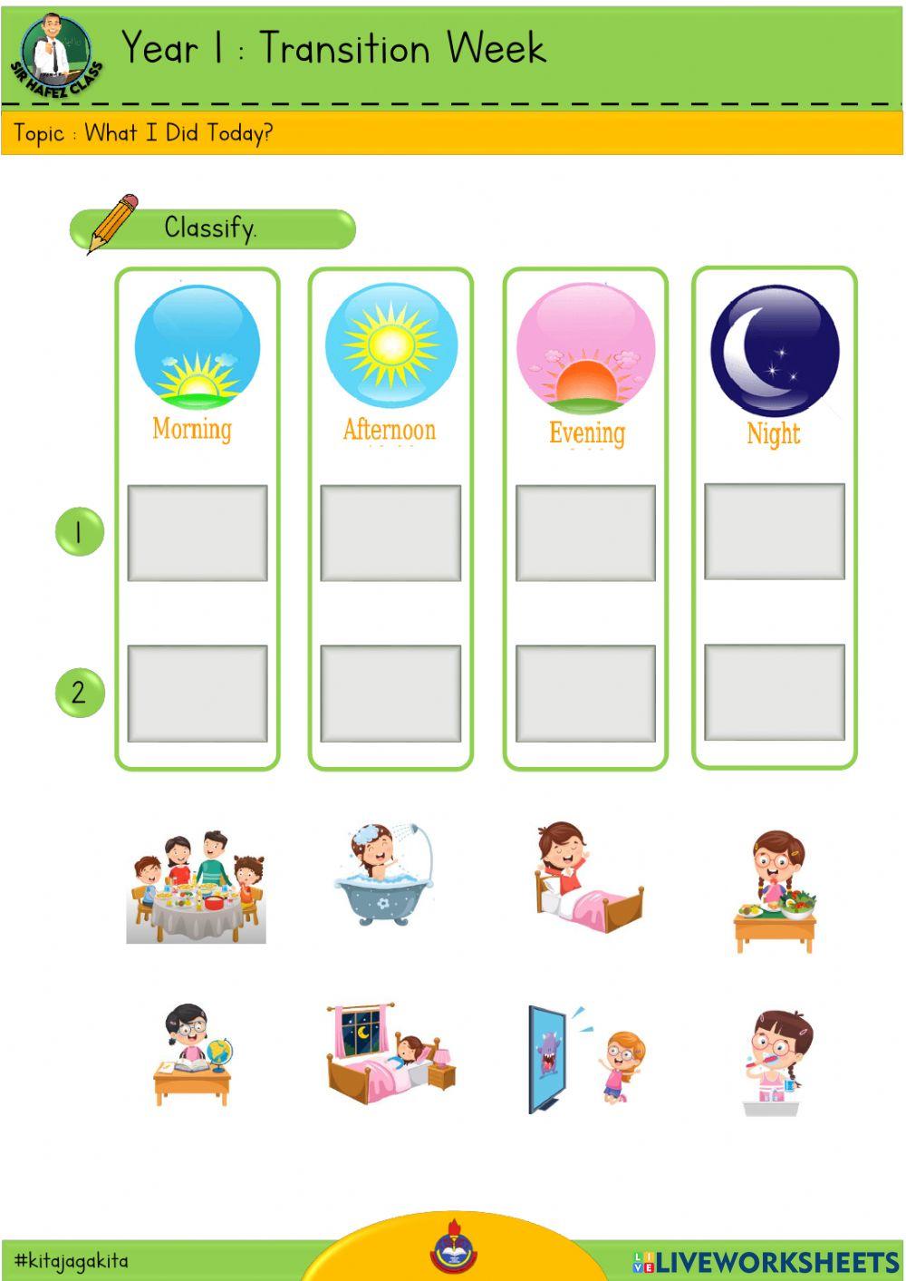 Transisi Tahun 1 - What I Did Today? worksheet | Live Worksheets