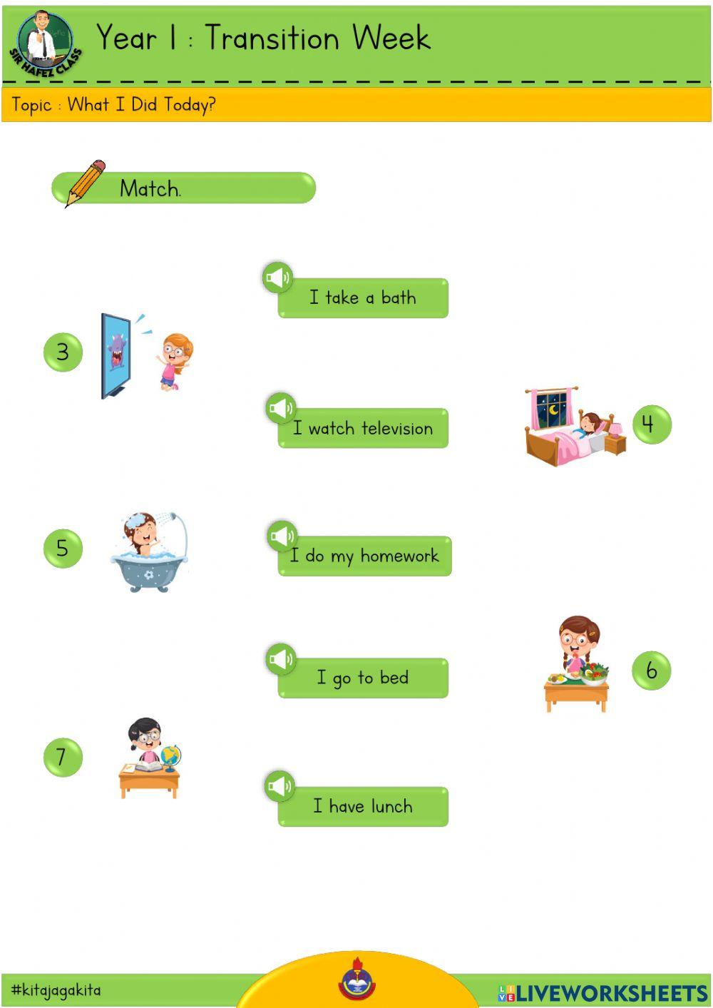 Transisi Tahun 1 - What I Did Today? worksheet | Live Worksheets