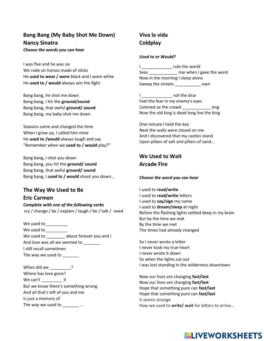 Songs with USED TO and WOULD 2039 | Amy_Ker | Live