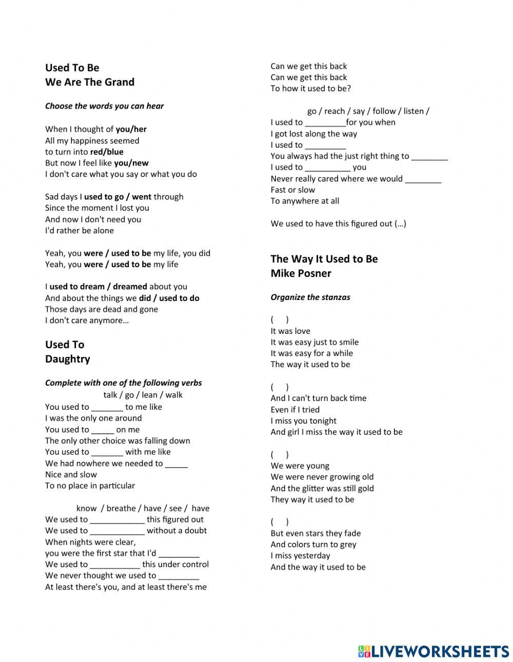 Songs with USED TO and WOULD 2039 | Amy_Ker | Live