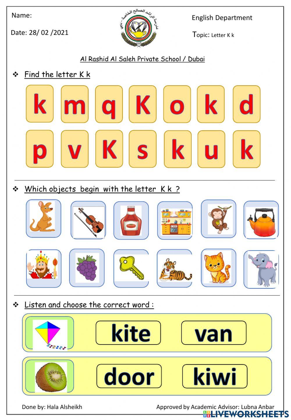 Letter K k online exercise for | Live Worksheets