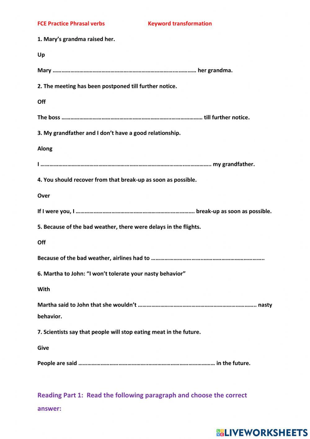 FCE Practice | Free Interactive Worksheets | 741528