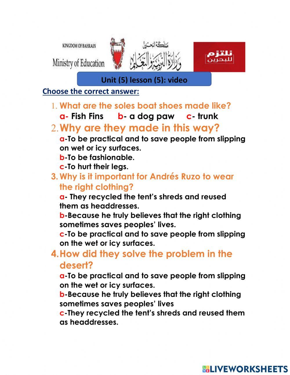 Unit 5 lesson 5 online exercise for | Live Worksheets