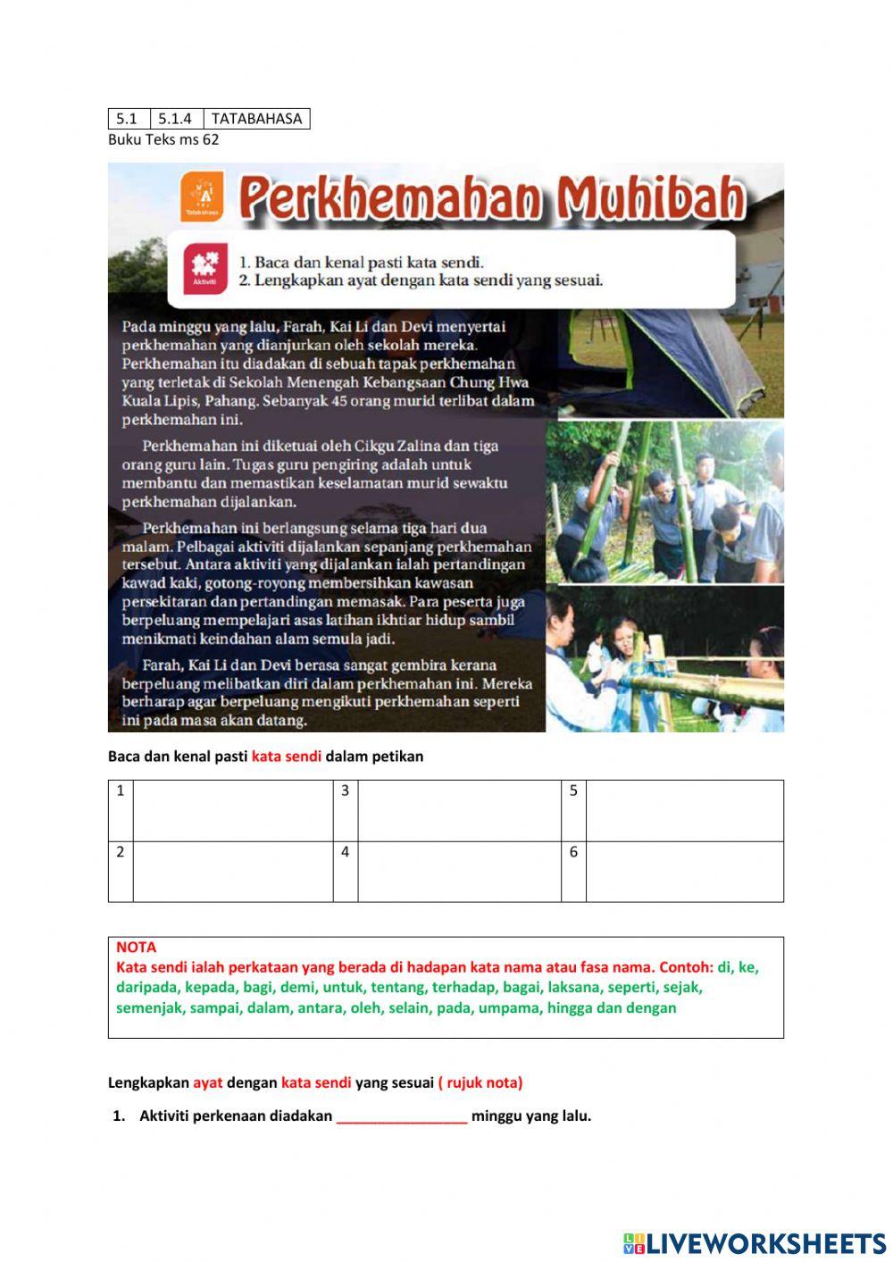 5.1.4 Unit 8 Perkhemahan Muhibah ms 62 worksheet | Live Worksheets