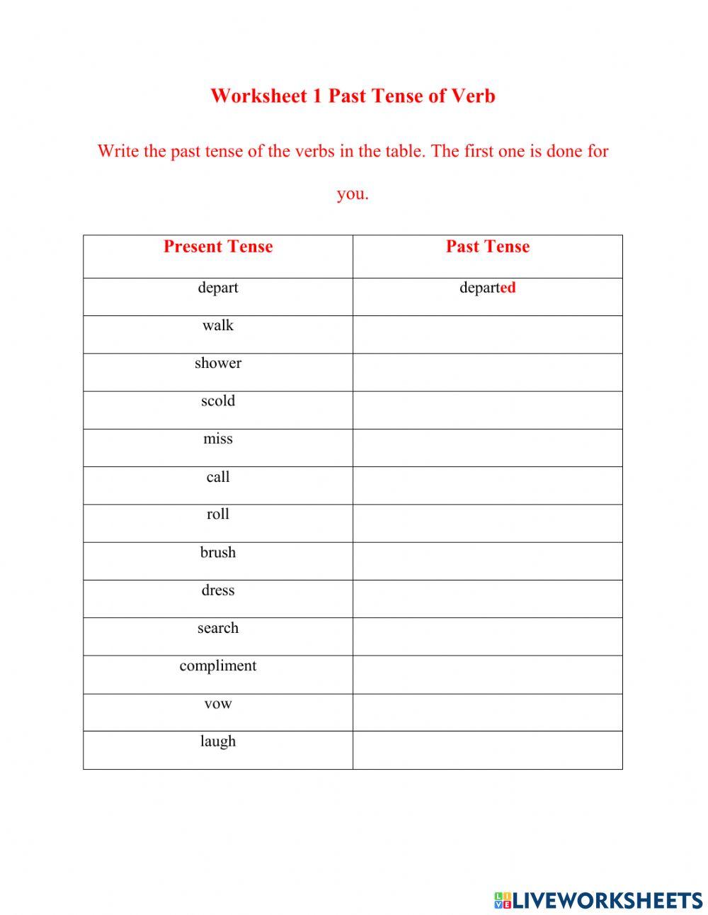Worksheet 1 (Past Tense of verbs) online exercise for | Live Worksheets
