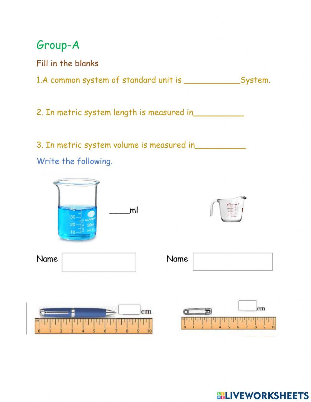 Measuring of matter L-1 G-A worksheet | Live Worksheets