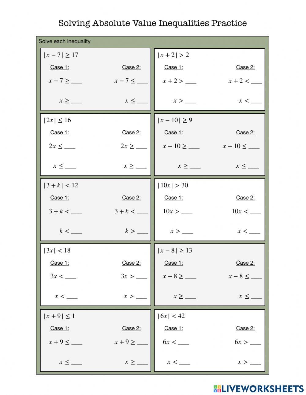 Solving One-Step Equations With Absolute Value Worksheets Solving One-Step Equations With Absolute Value Worksheets
