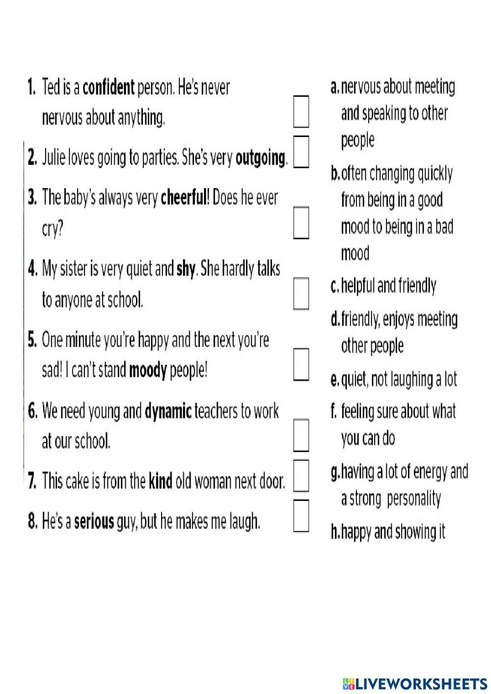 People-s personality worksheet | Live Worksheets