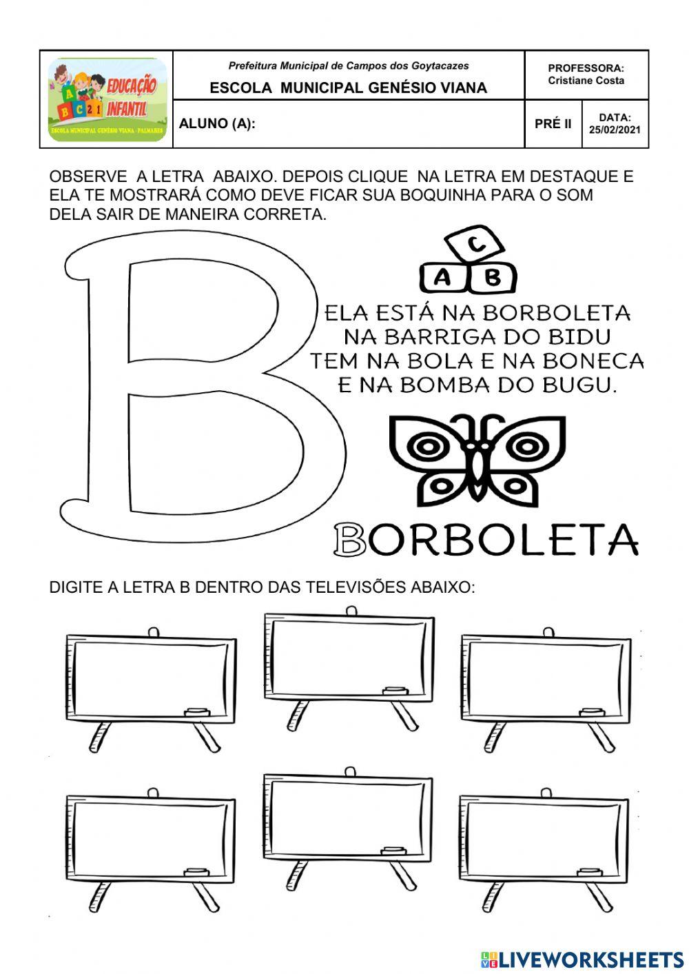 Letra B worksheet for Educação Infantil | Live Worksheets
