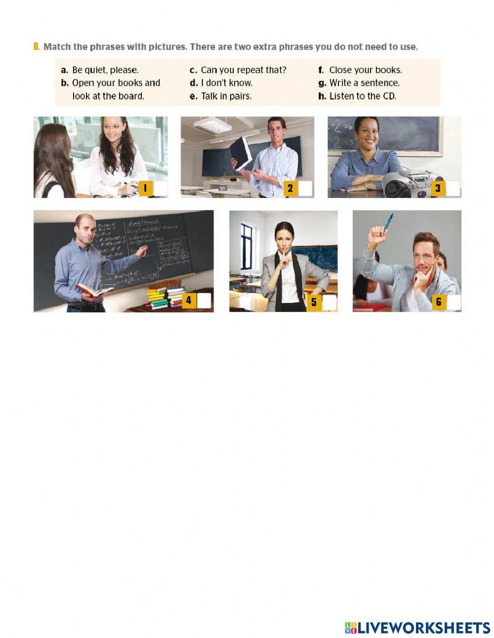 Classroom Language online worksheet for elementary | Live Worksheets