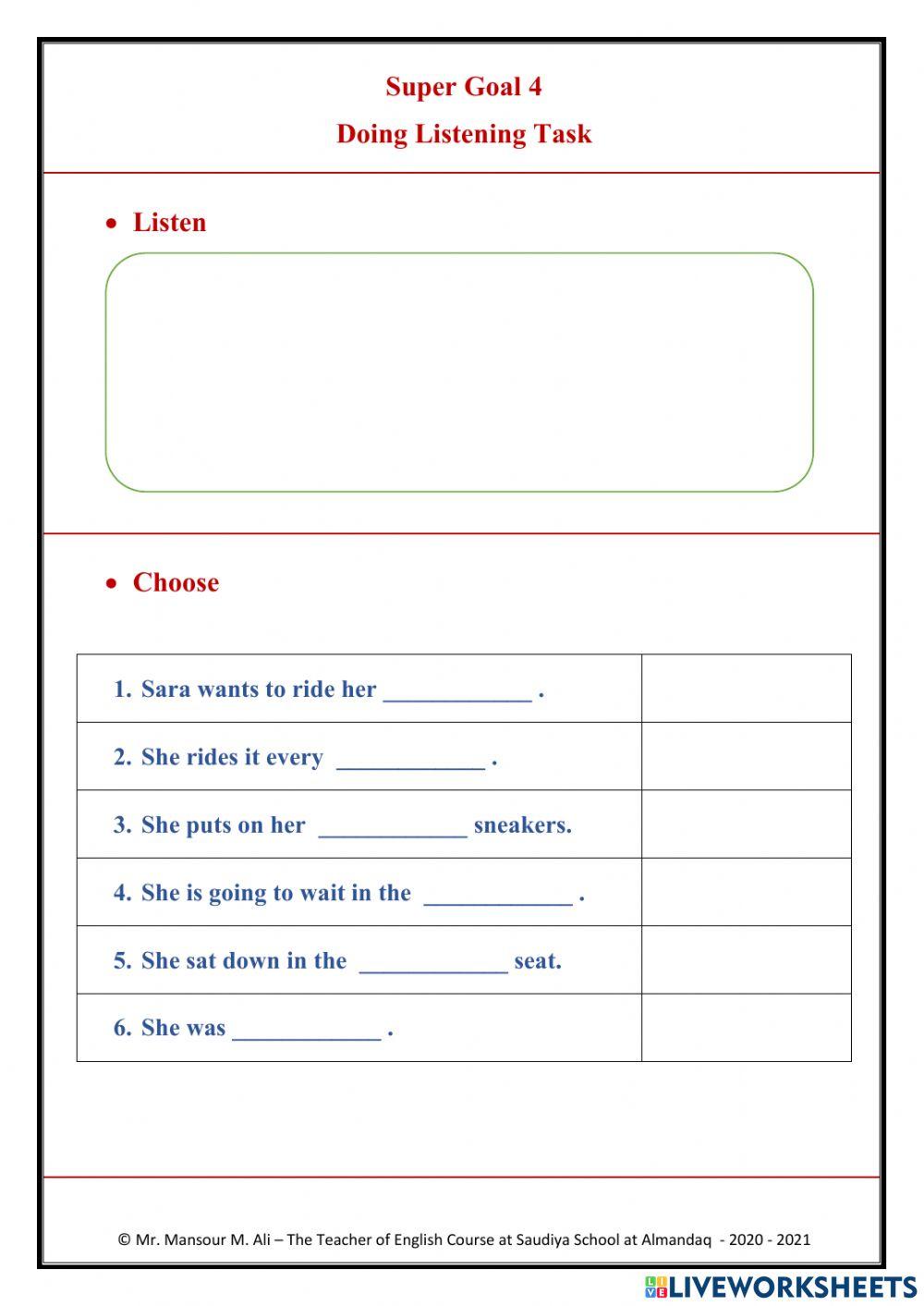 Super Goal 4 listening worksheet | Live Worksheets