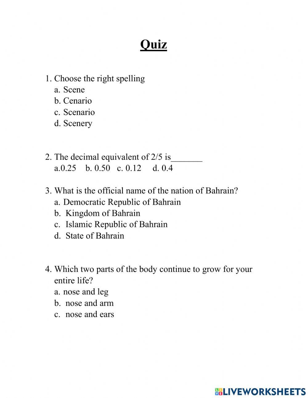 Quiz - tie breaker worksheet | Live Worksheets